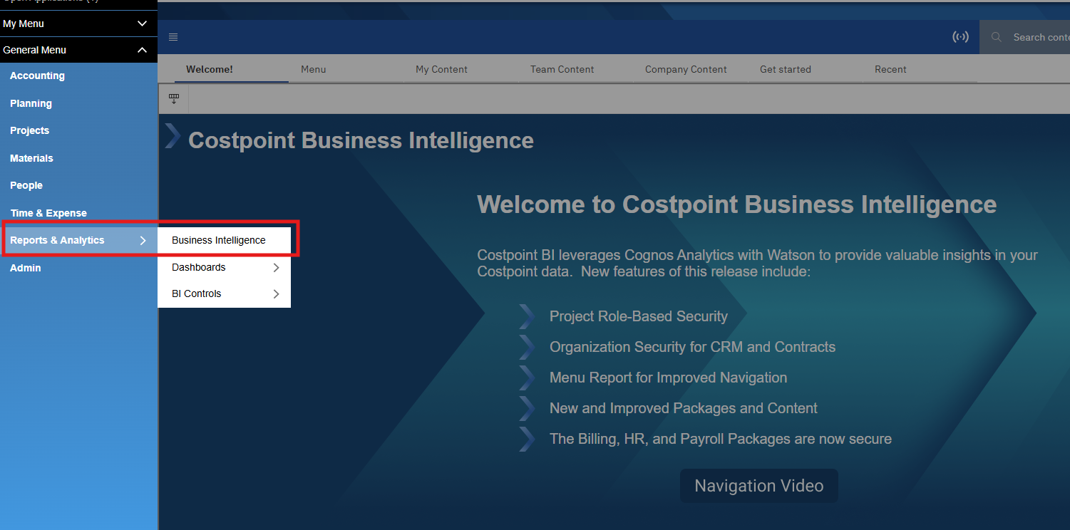Navigating and Using Deltek Costpoint Business Intelligence (BI)